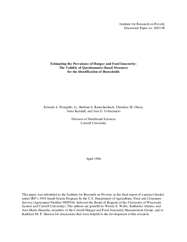 (PDF) Estimating the prevalence of hunger and food insecurity: The ...