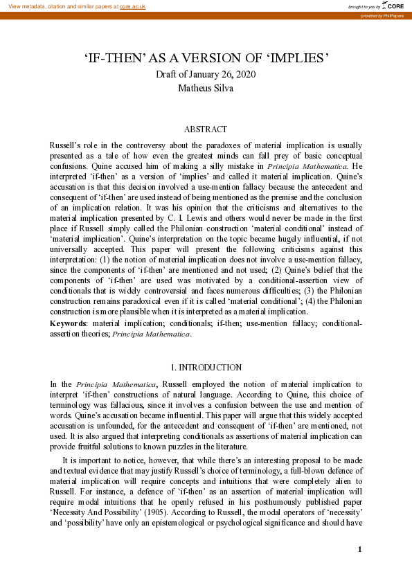 (PDF) If-then" as a version of "Implies | matheus Silva - Academia.edu