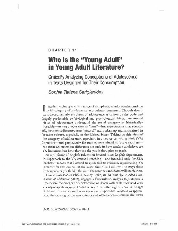 (PDF) Who Is the "Young Adult" in Young Adult Literature? Critically ...