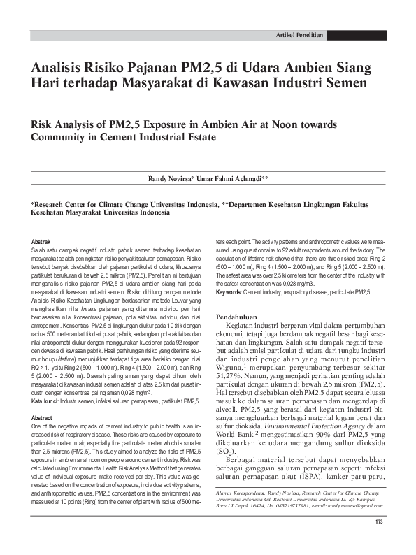 (PDF) Analisis Risiko Pajanan PM2,5 di Udara Ambien Siang Hari terhadap ...