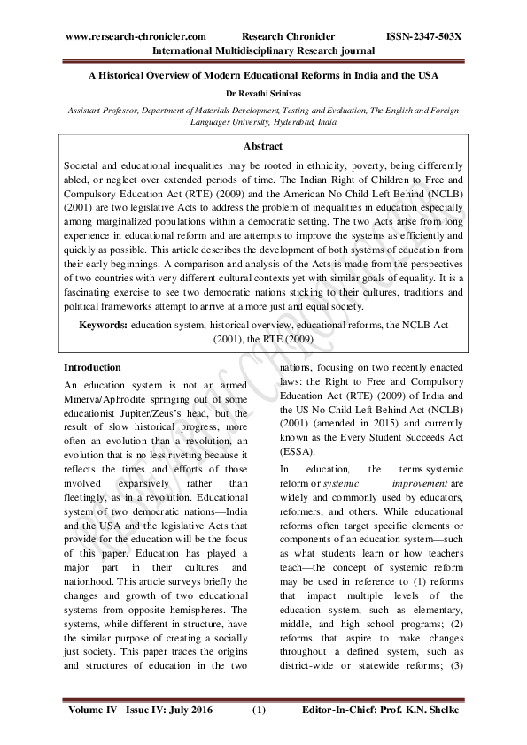 (PDF) A Historical Overview of Modern Educational Reforms in India and ...
