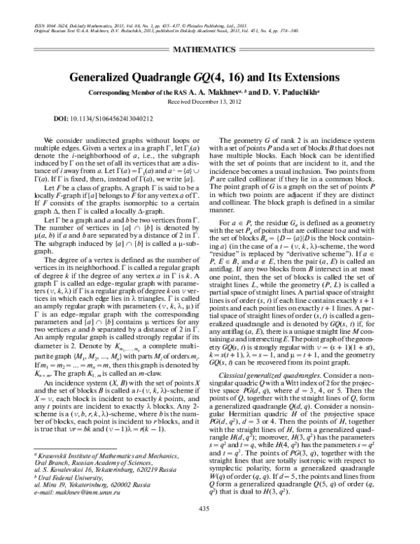 (PDF) GQ(4, 16): Properties and Extensions