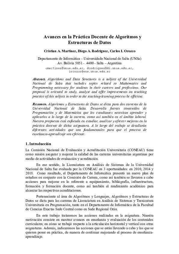(PDF) Avances en la Práctica Docente de Algoritmos y Estructuras de Datos