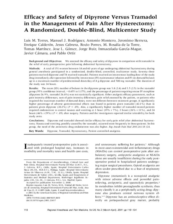 (PDF) Efficacy and Safety of Dipyrone Versus Tramadol in the Management ...
