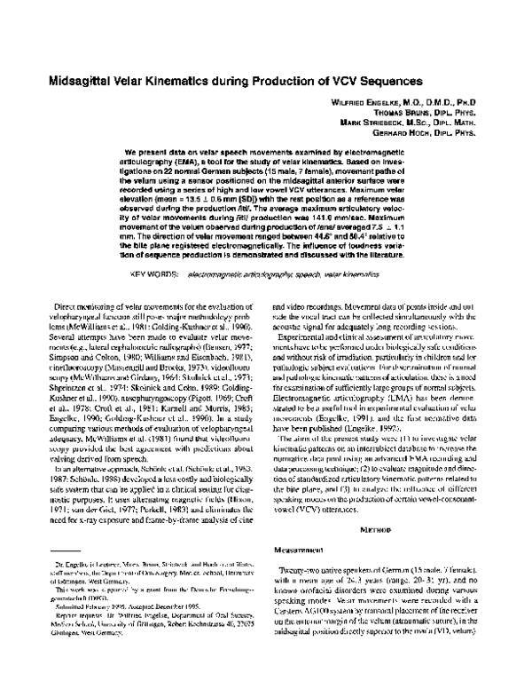 (PDF) Midsagittal Velar Kinematics during Production of VCV Sequences