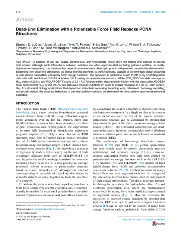 (PDF) Dead-End Elimination with a Polarizable Force Field Repacks PCNA Structures
