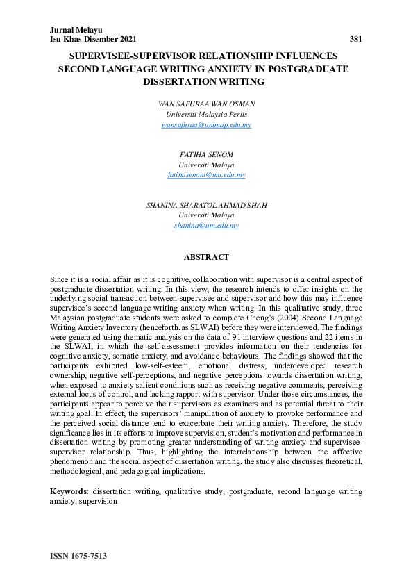 (PDF) SUPERVISEE-SUPERVISOR RELATIONSHIP INFLUENCES SECOND LANGUAGE ...