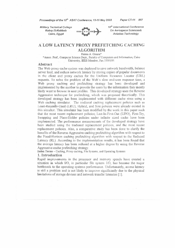 (PDF) A Low Latency Proxy Prefetching Caching Algorithm