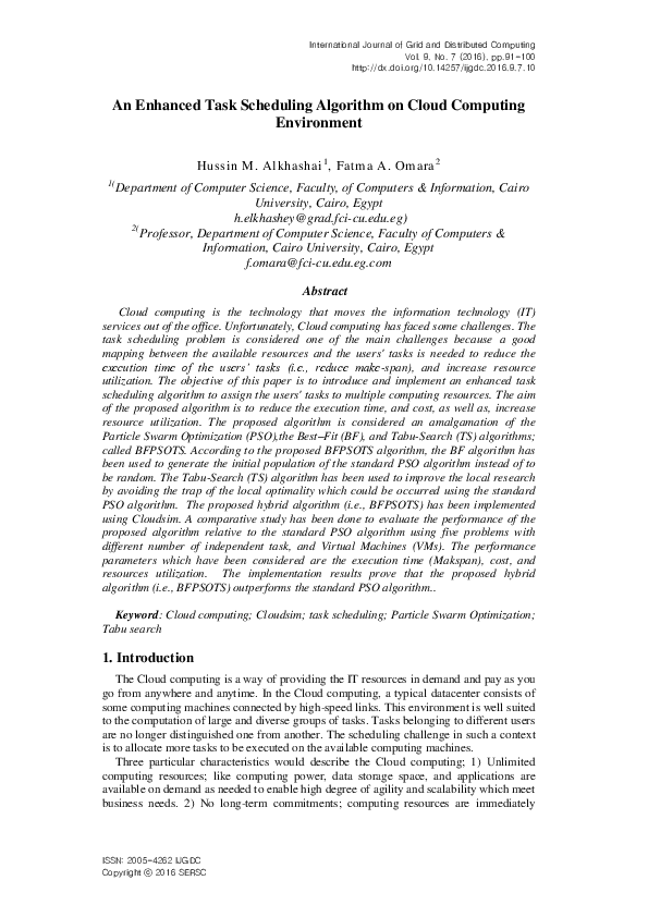 (PDF) An Enhanced Task Scheduling Algorithm on Cloud Computing Environment