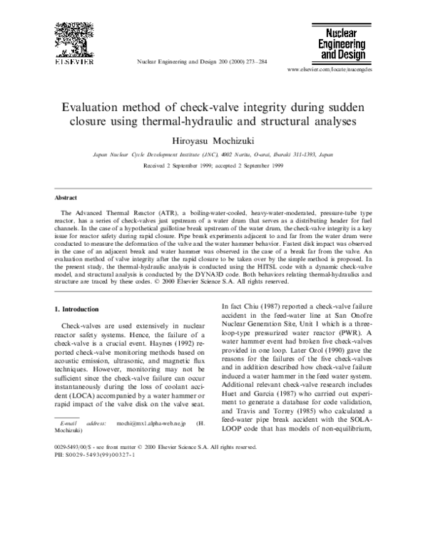 (PDF) Evaluation method of check-valve integrity during sudden closure using thermal-hydraulic ...