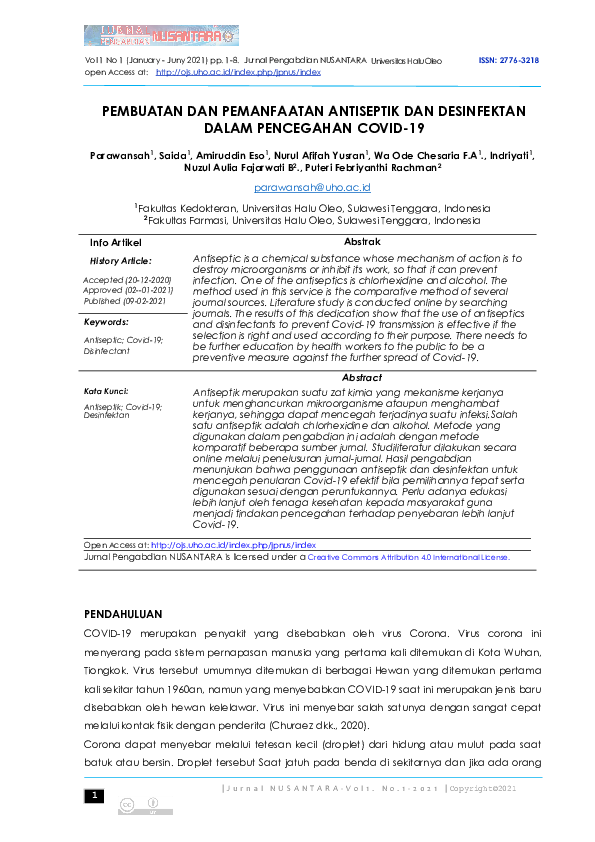 (PDF) Pembuatan Dan Pemanfaatan Antiseptik Dan Desinfektan Dalam ...