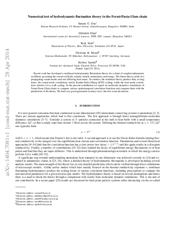 (PDF) Numerical test of hydrodynamic fluctuation theory in the Fermi ...