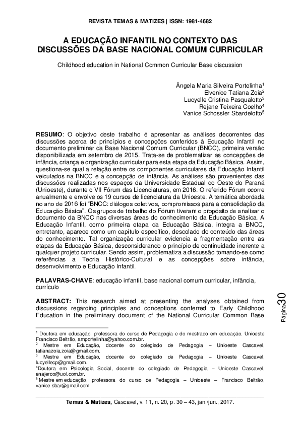 (PDF) A educação infantil no contexto das discussões da Base Nacional ...