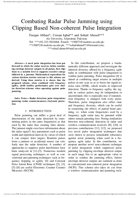 (PDF) Combating Radar Pulse Jamming Using Clipping-Based Noncoherent ...