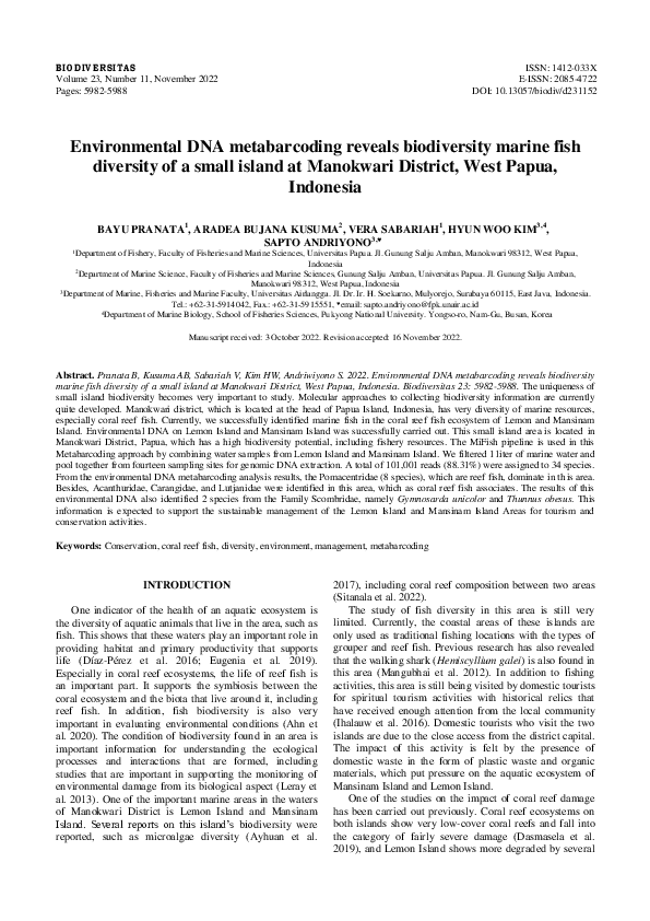 (PDF) Environmental DNA metabarcoding reveals biodiversity marine fish ... (PDF) Environmental DNA metabarcoding reveals biodiversity marine fish ...