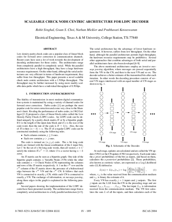 Pdf Scaleable Check Node Centric Architecture For Ldpc Decoder