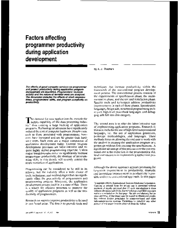 Pdf Factors Affecting Programmer Productivity During Application Development