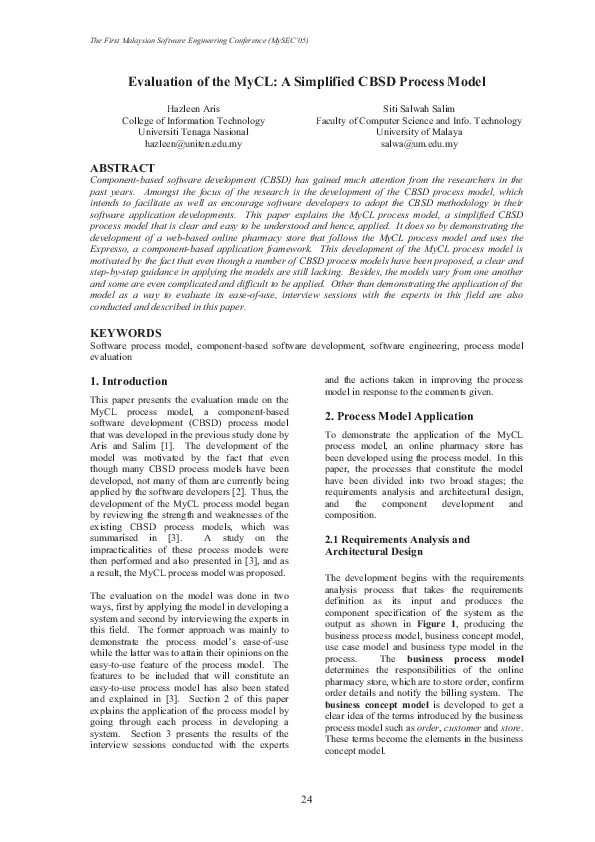 (PDF) Evaluation of the MyCL: A Simplified CBSD Process Model