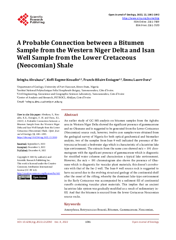 (PDF) Linking Niger Delta Bitumen to Cretaceous Sources