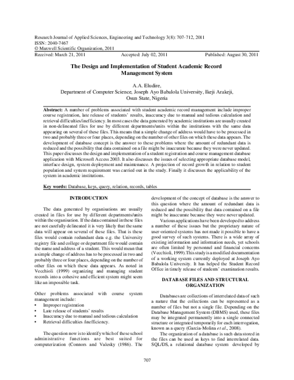 (PDF) The Design and Implementation of Student Academic Record ...