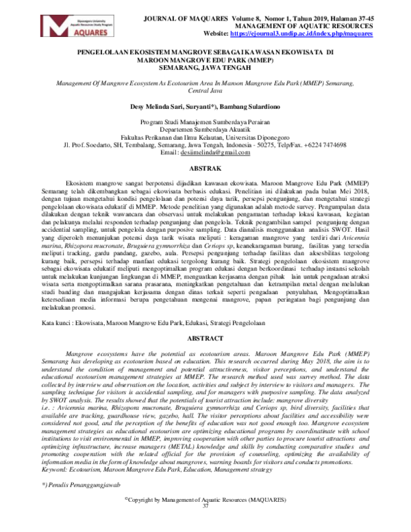 (PDF) PENGELOLAAN EKOSISTEM MANGROVE SEBAGAI KAWASAN EKOWISATA DI MAROON MANGROVE EDU PARK (MMEP ...