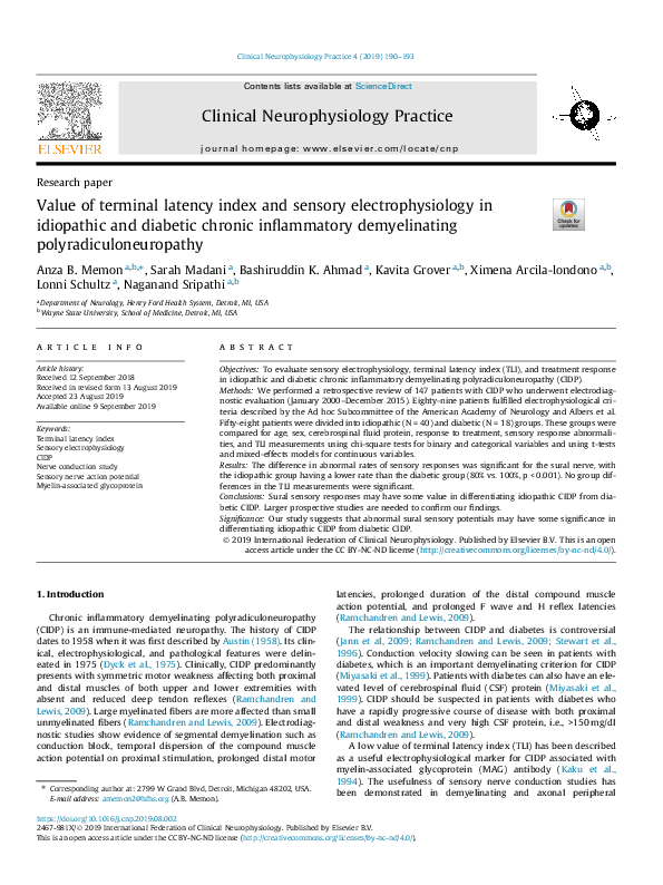 The Value of Terminal Latency Index and Sensory Electrophysiology in ...