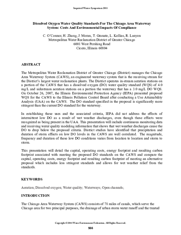 (PDF) Dissolved Oxygen Water Quality Standards for the Chicago Area ...
