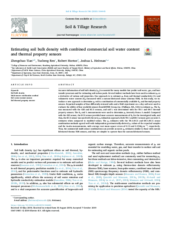 (PDF) Estimating soil bulk density with combined commercial soil water ...