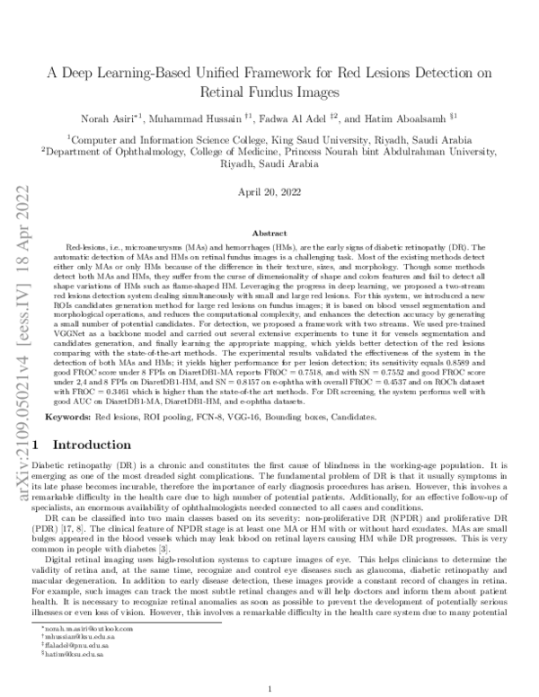 (PDF) A Deep Learning-Based Unified Framework for Red Lesions Detection on Retinal Fundus Images