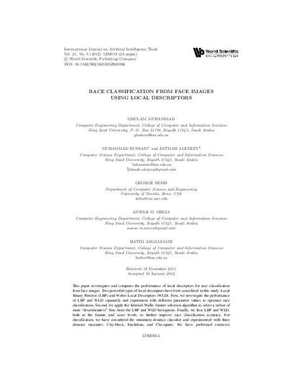 (PDF) Local Descriptors for Race Classification in Face Images