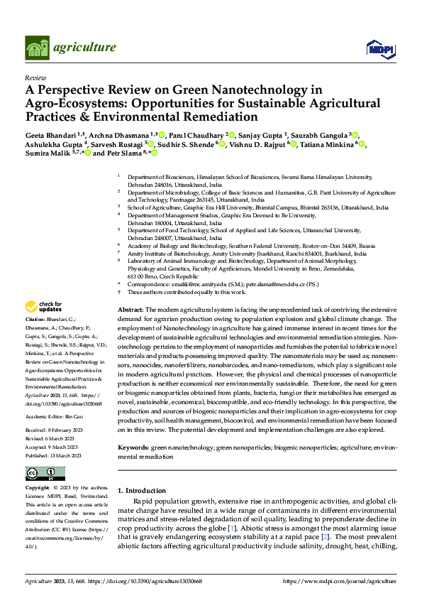 (PDF) A Perspective Review on Green Nanotechnology in Agro-Ecosystems: Opportunities for ...