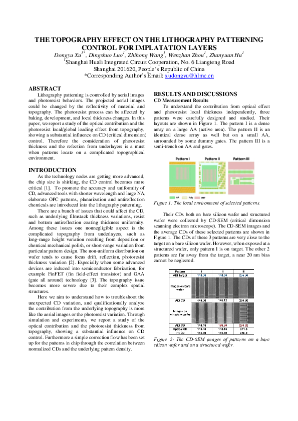 Pdf The Topography Effect On The Lithography Patterning Control For Implatation Layers