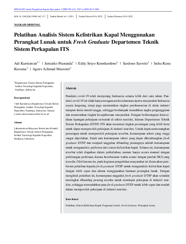 (PDF) Pelatihan Analisis Sistem Kelistrikan Kapal Menggunakan Perangkat ...