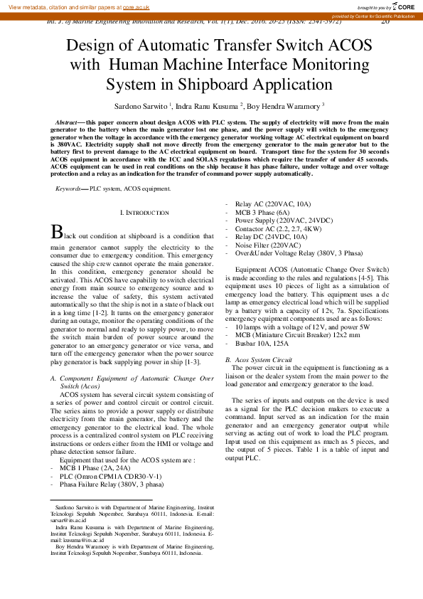 (PDF) Design of Automatic Transfer Switch ACOS with Human Machine Interface Monitoring System in ...