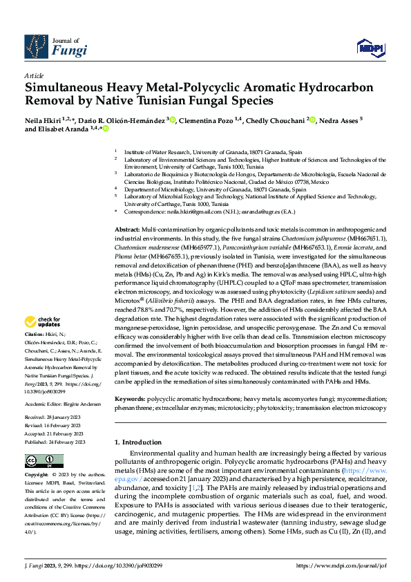 (PDF) Simultaneous Heavy Metal-Polycyclic Aromatic Hydrocarbon Removal by Native Tunisian Fungal ...