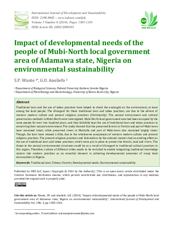 (PDF) Impact of developmental needs of the people of Mubi-North local ...