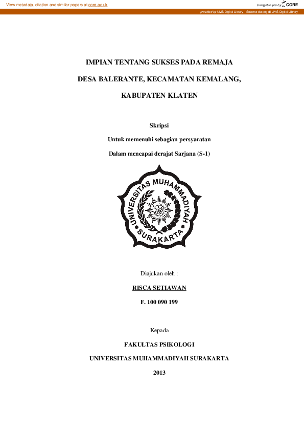 (PDF) Impian Tentang Sukses Pada Remaja Desa Balerante, Kecamatan ...