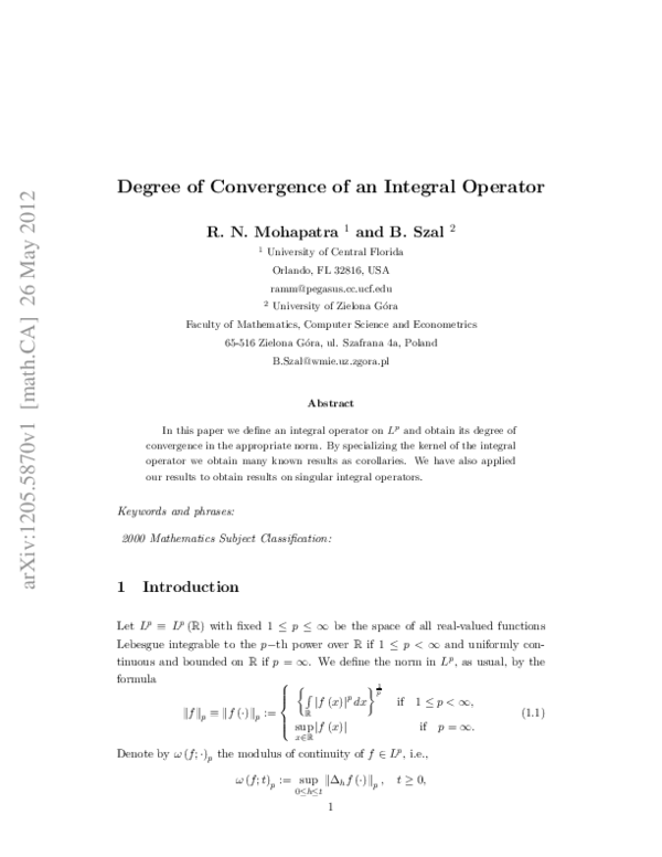 (PDF) Degree of Convergence of an Integral Operator | Ram Mohapatra ...