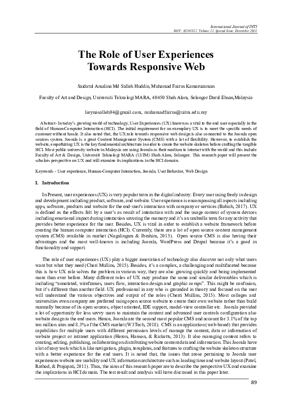 (PDF) The role of user experiences towards responsive web / Saidatul Amalina Md Salleh Huddin ...