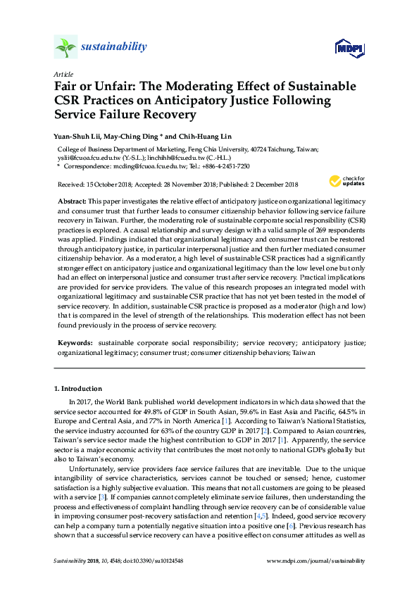 (PDF) Fair or Unfair: The Moderating Effect of Sustainable CSR ...