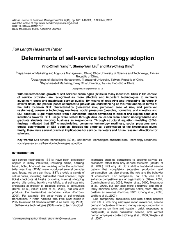(PDF) Determinants of self-service technology adoption