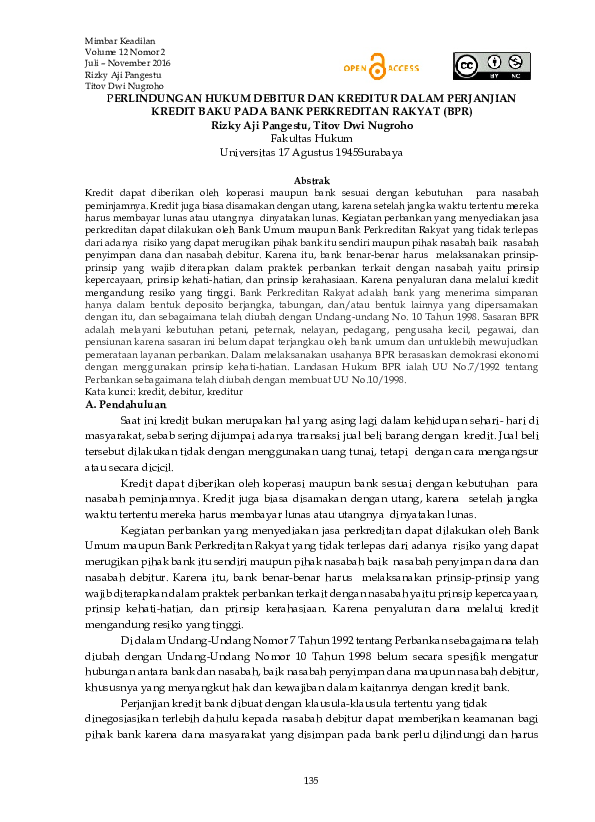 (PDF) Perlindungan Hukum Debitur Dan Kreditur Dalam Perjanjian Kredit ...