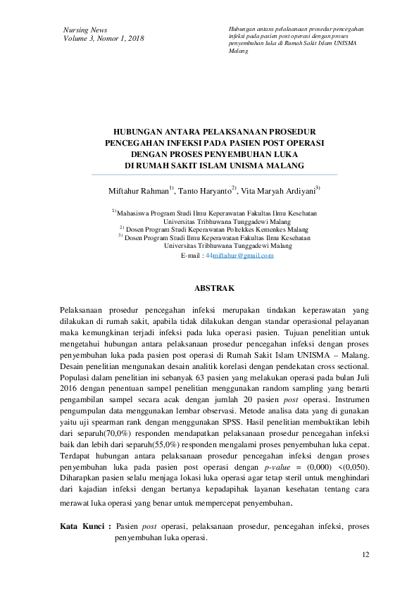 (PDF) Hubungan Antara Pelaksanaan Prosedur Pencegahan Infeksi Pada ...