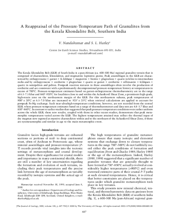 (PDF) A Reappraisal of the Pressure-Temperature Path of Granulites from ...