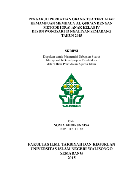 (PDF) Pengaruh perhatian orang tua terhadap kemampuan membaca Al-Qur’an dengan metode Iqra ...