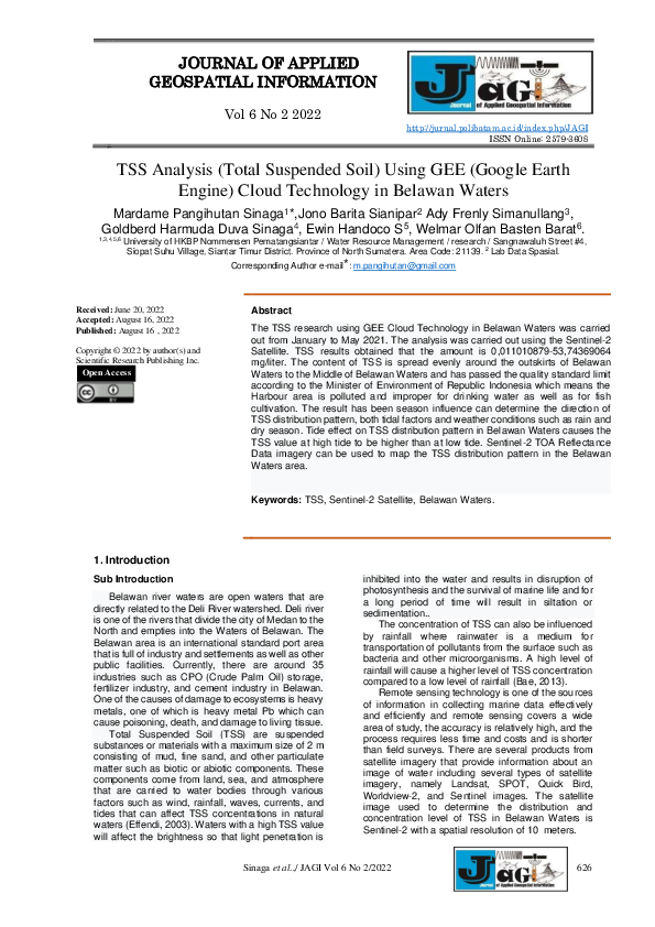 (PDF) TSS Analysis (Total Suspended Soil) Using GEE (Google Earth ...