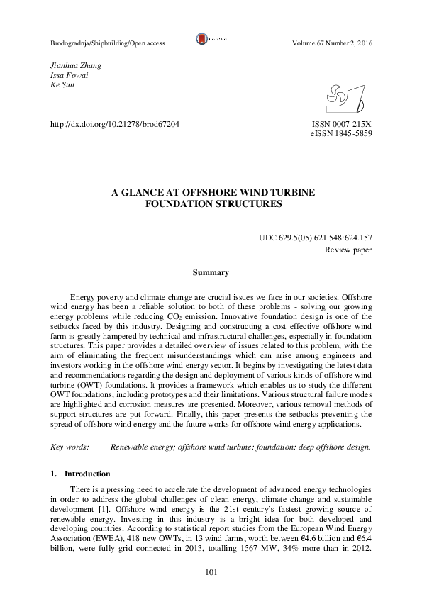 Pdf A Glance At Offshore Wind Turbine Foundation Structures