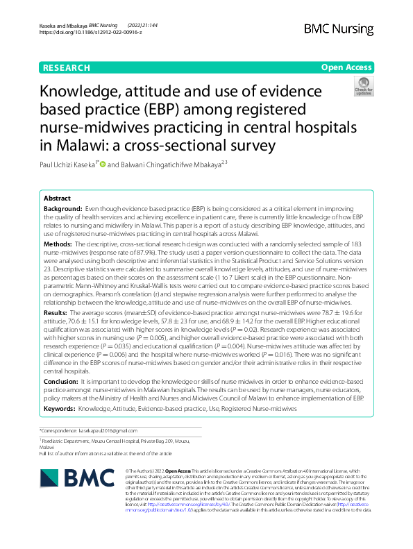 Pdf Knowledge Attitude And Use Of Evidence Based Practice Ebp Among Registered Nurse