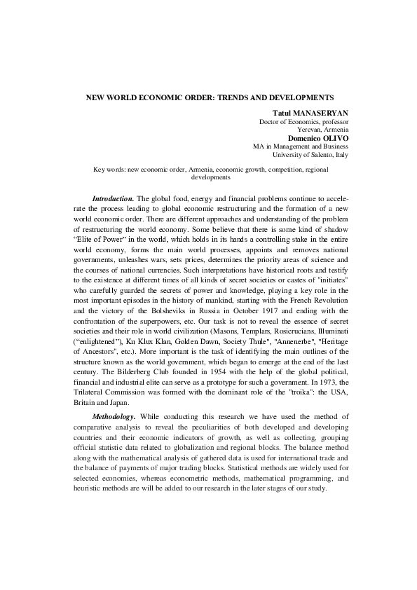 (PDF) New World Economic Order: Trends and Developments