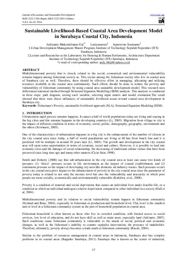 (PDF) Sustainable Livelihood-Based Coastal Area Development Model in ...